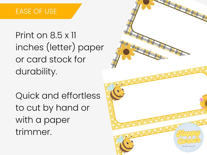 Honey Bee Desk Name Tags Printable Bee Student Name Tags Bumble Bee ...