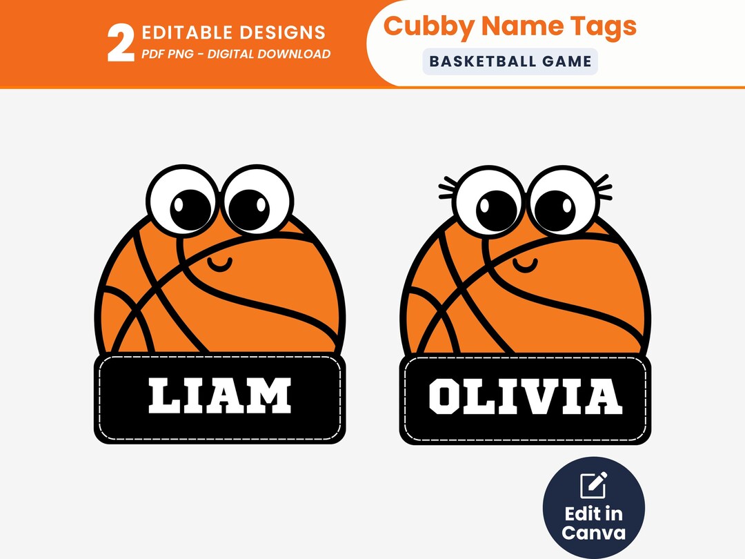 Kawaii Basketball Cubby Name Tags Editable Cute Basketball Student Name ...
