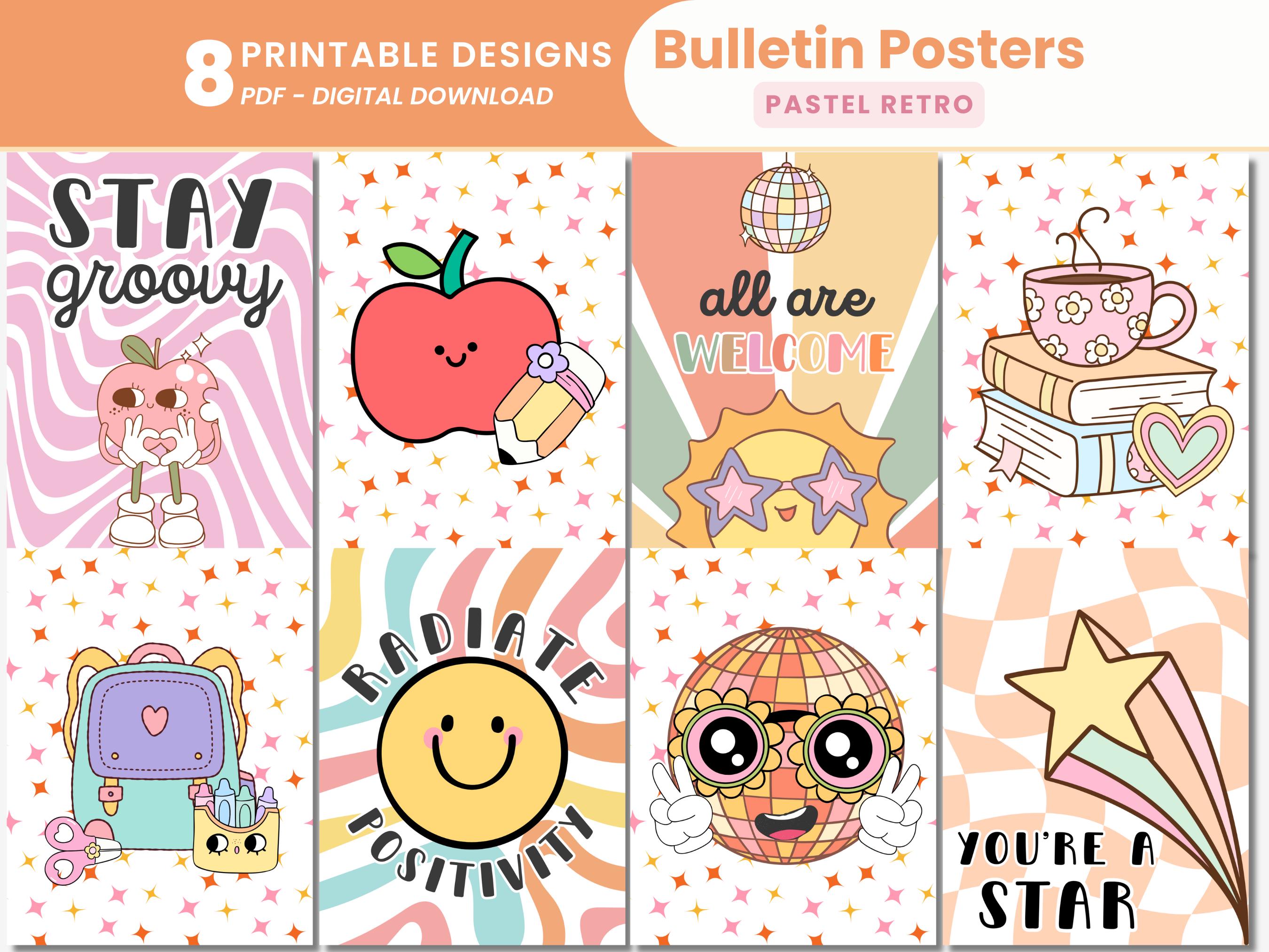 Pastel Retro Classroom Posters Display Set of 8 Printable Groovy ...