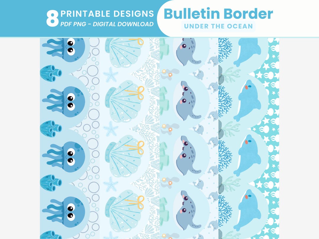 Under the Sea Bulletin Board Borders Printable Pastel Ocean Display ...