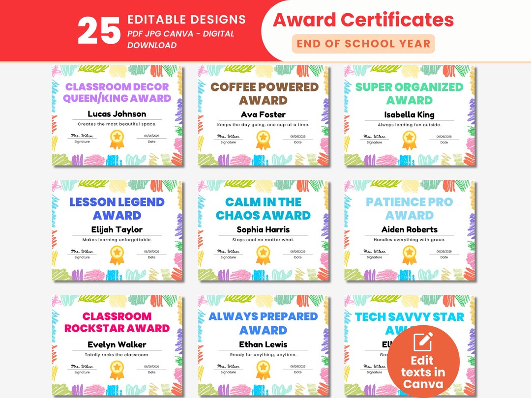 Funny Teacher End of School Year Awards Editable School Year End Party ...