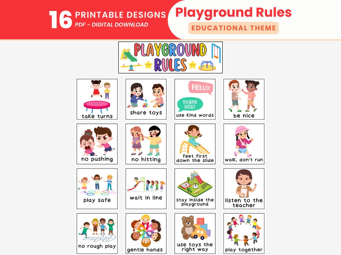 Playground Rules Expectations Cards Printable Classroom Display Kids ...