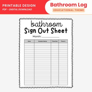 Bathroom Sign Out Sheet Printable Classroom Restroom Daily Log Bathroom ...