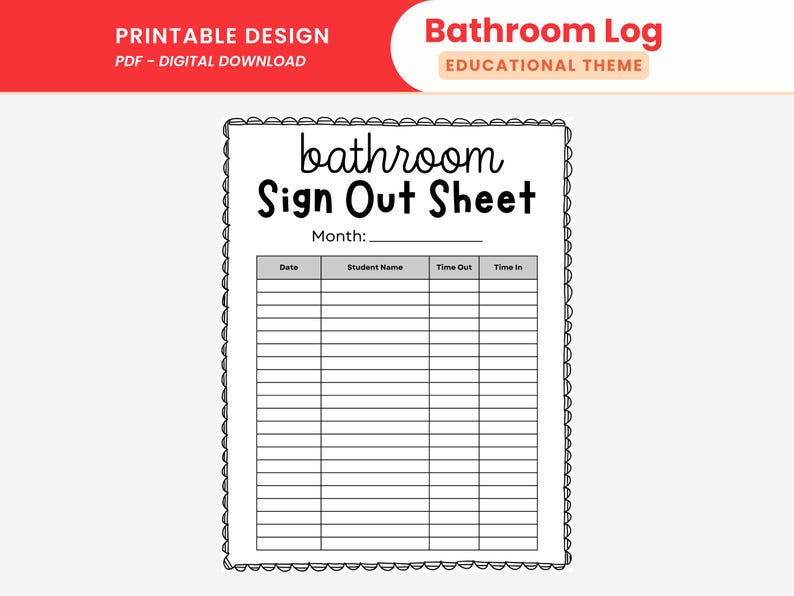 Bathroom Sign Out Sheet Printable Classroom Restroom Daily Log Bathroom ...