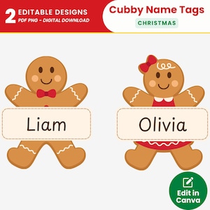 Gingerbread Boy and Girl Cubby Name Tags Editable Gingerbread Student ...