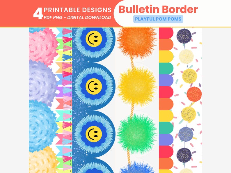 Pom Poms Borders for Bulletin Board Classroom Decoration Bright and ...