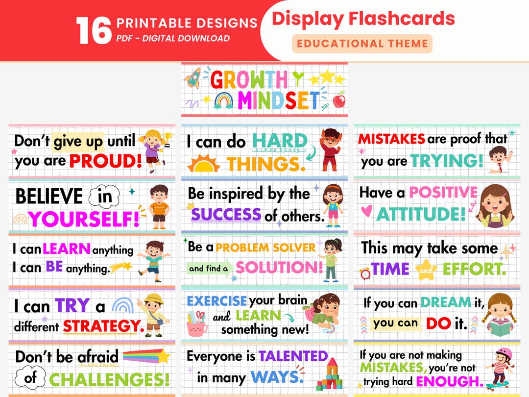 Educational Theme Growth Mindset Affirmations Display Flashcards ...