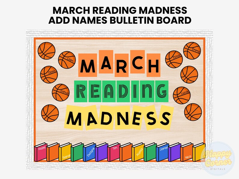 March Reading Madness Add Student Names Library Bulletin Board Kit ...