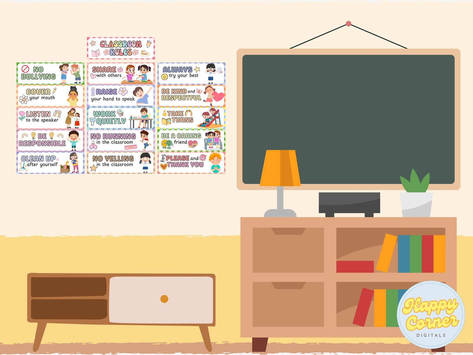 Pastel Retro Classroom Rules Posters Printable Groovy Rules Display ...