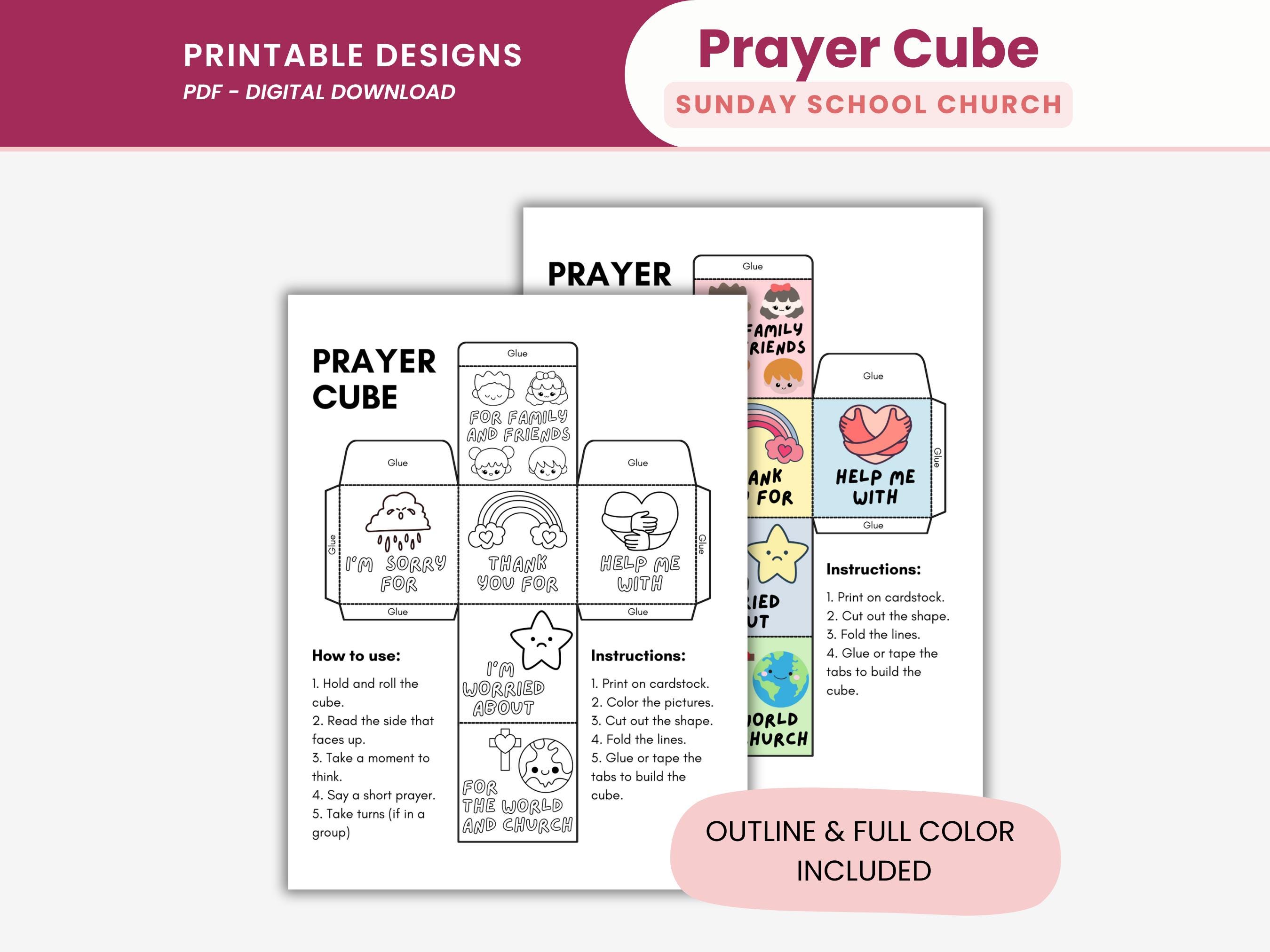 Sunday School Prayer Cube Printable Prayer Activity Cute Coloring ...