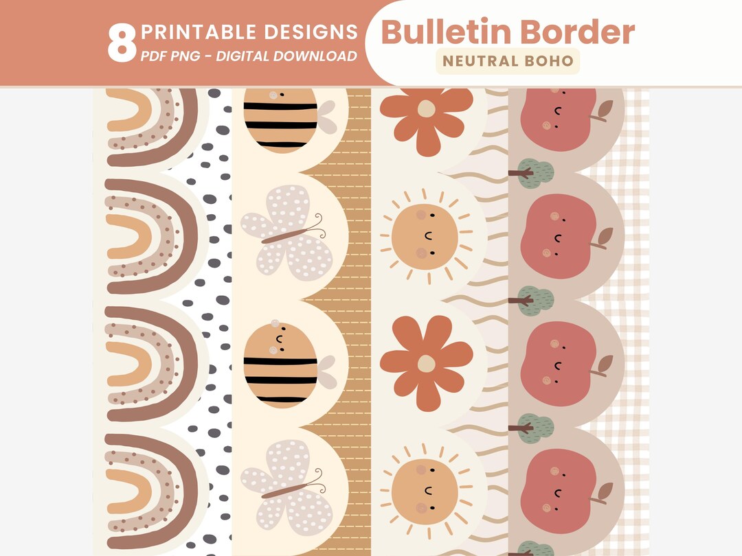 Neutral Boho Bulletin Board Borders Printable Earthy Color Borders ...