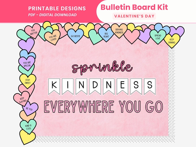 Valentine Kindness Outline Cutouts Bulletin Board Kit Printable Mental ...