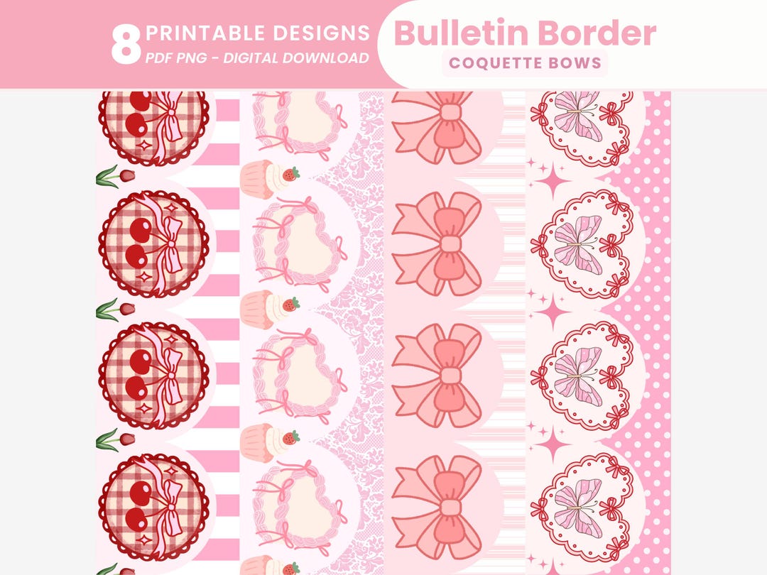 Coquette Bows Bulletin Board Borders Printable Pink Ribbon Boarders ...