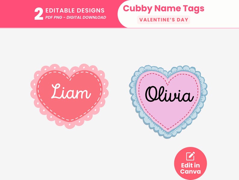Lace Heart Cubby Name Tags Editable Scalloped Heart Student Name Tags ...