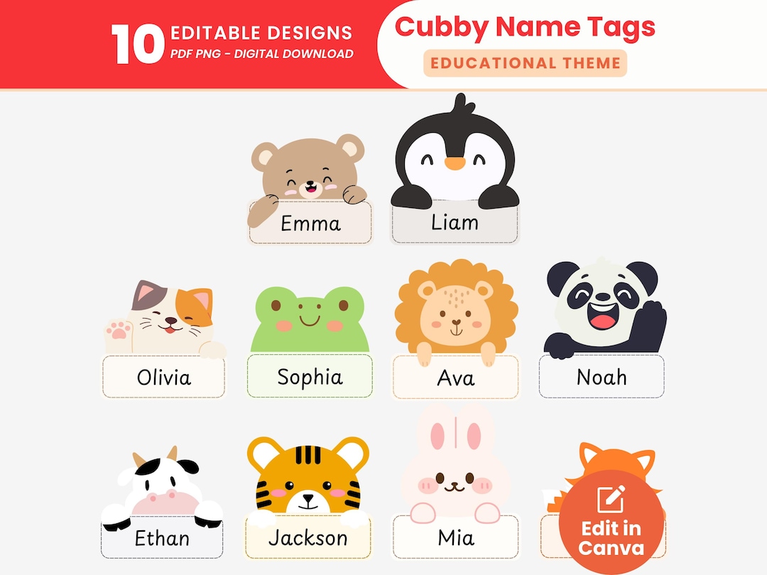 Baby Animals Cubby Name Tags Editable Cute Animals Student Name Tags ...