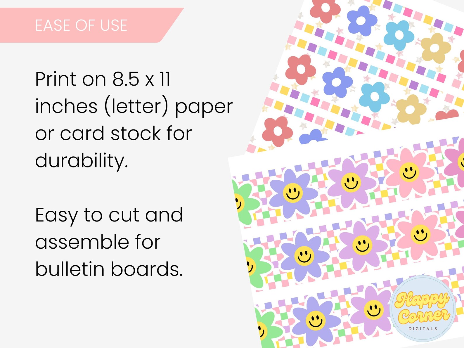 Pastel Retro Flowers Bulletin Board Border Pastel Classroom Decor for ...
