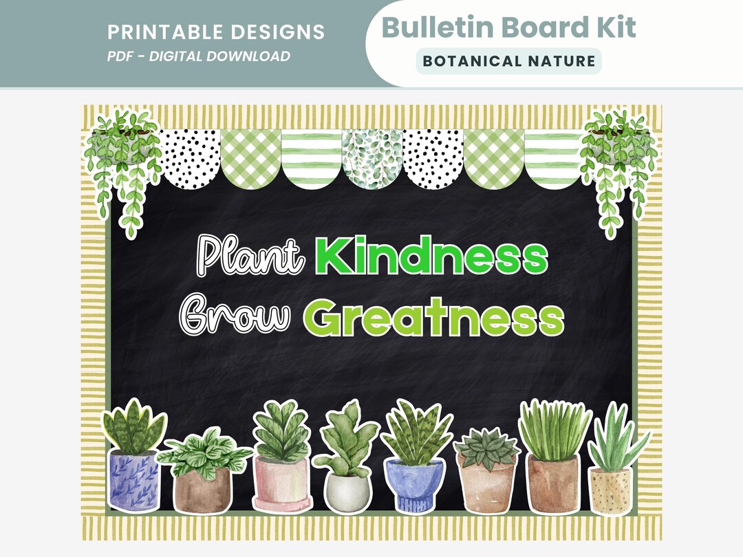 Boho Plant Kindness Bulletin Board Kit Printable Botanical Nature ...