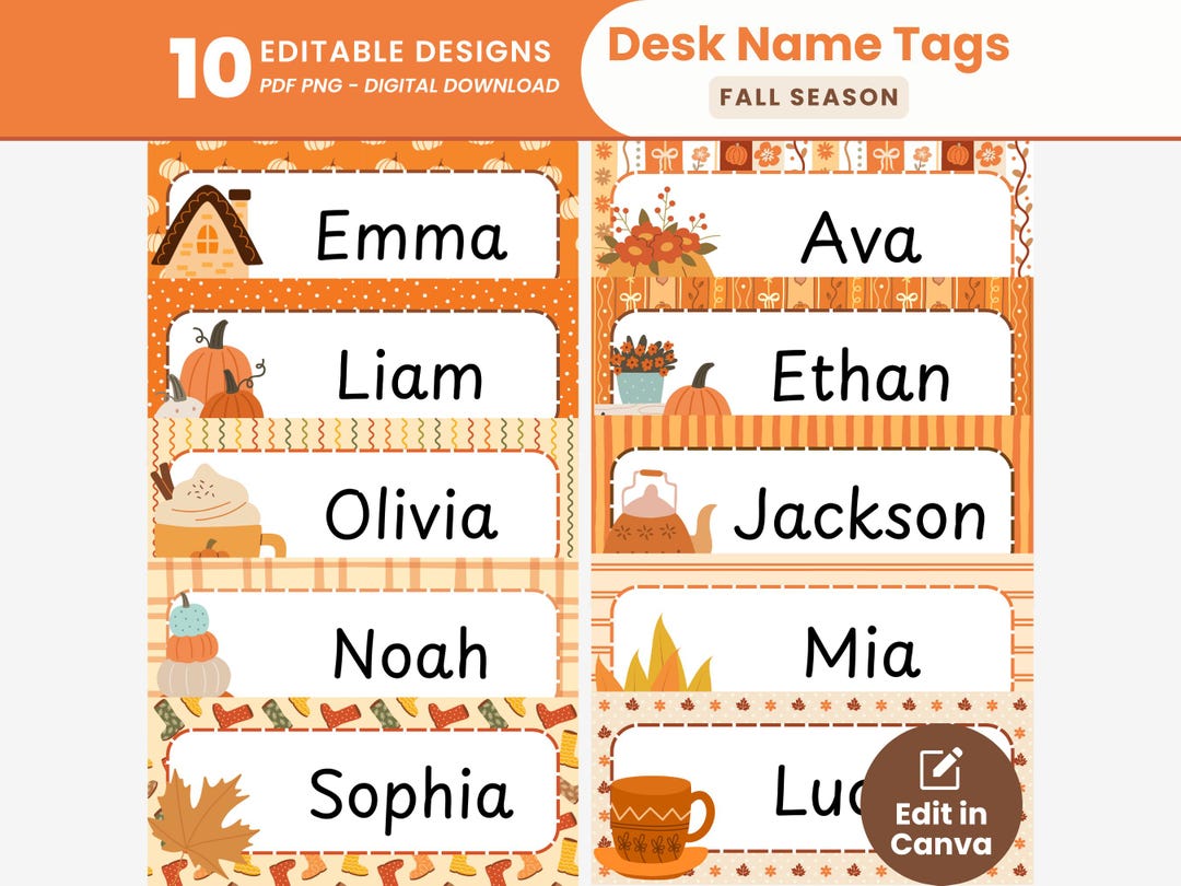 Fall Season Desk Name Tags Editable Autumn Student Name Tags Printable ...