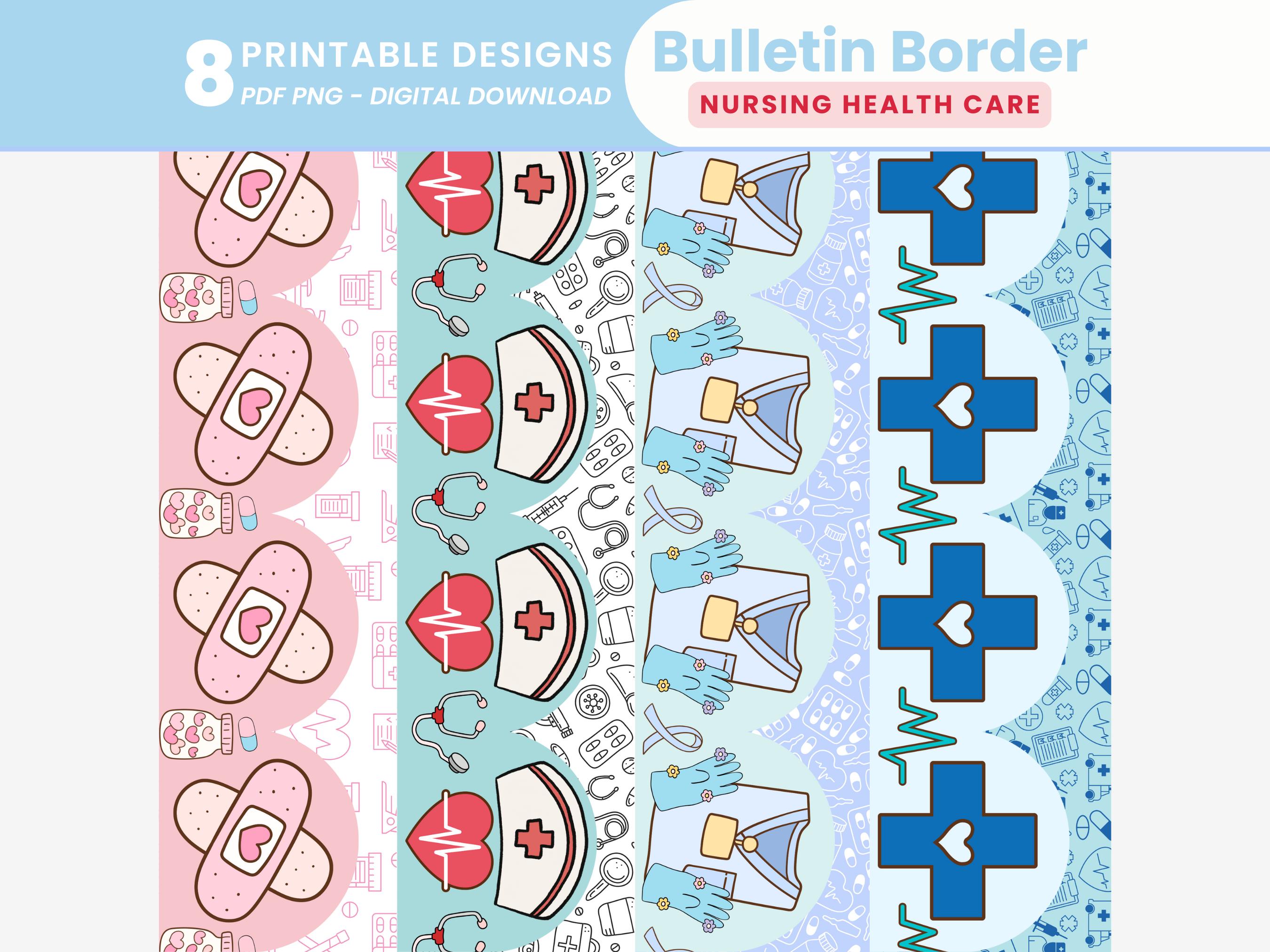 Nursing Health Care Bulletin Board Seamless Borders Printable School Nurse Bulletin Borders ...