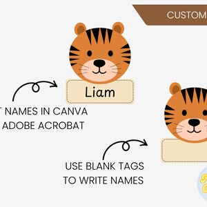 Wild Safari Cubby Name Tags Editable Animal Name Tags Tiger and Lion ...