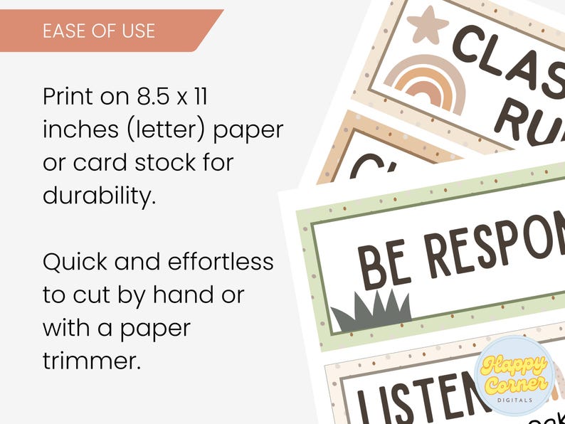 Neutral Boho Classroom Rules and Expectations Posters Printable Cute ...