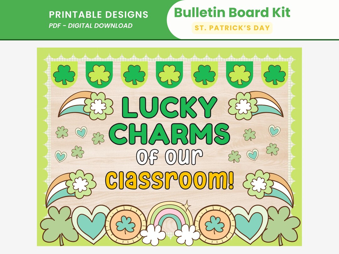 Lucky Charms St. Patrick's Day Bulletin Board Kit Printable Shamrock ...