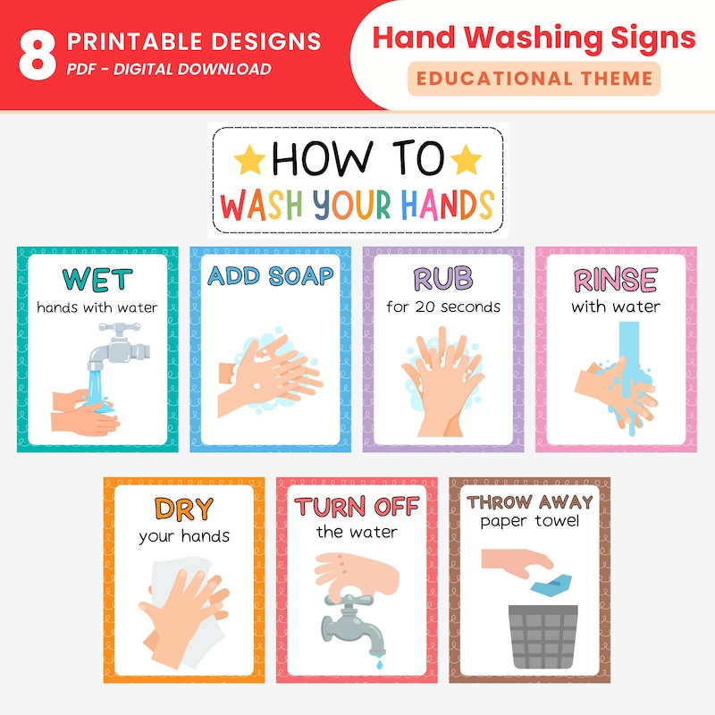 Bathroom Wash Hands Steps - Etsy