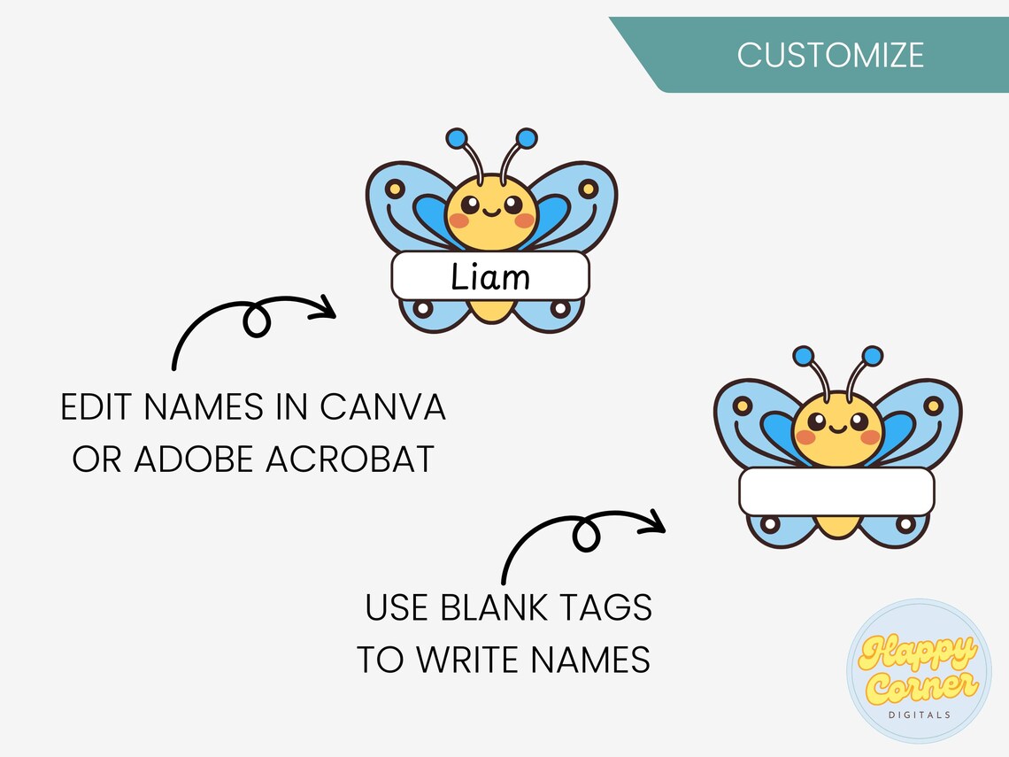 Kawaii Butterfly Cubby Name Tags Editable Kids Student Name Tags Garden ...