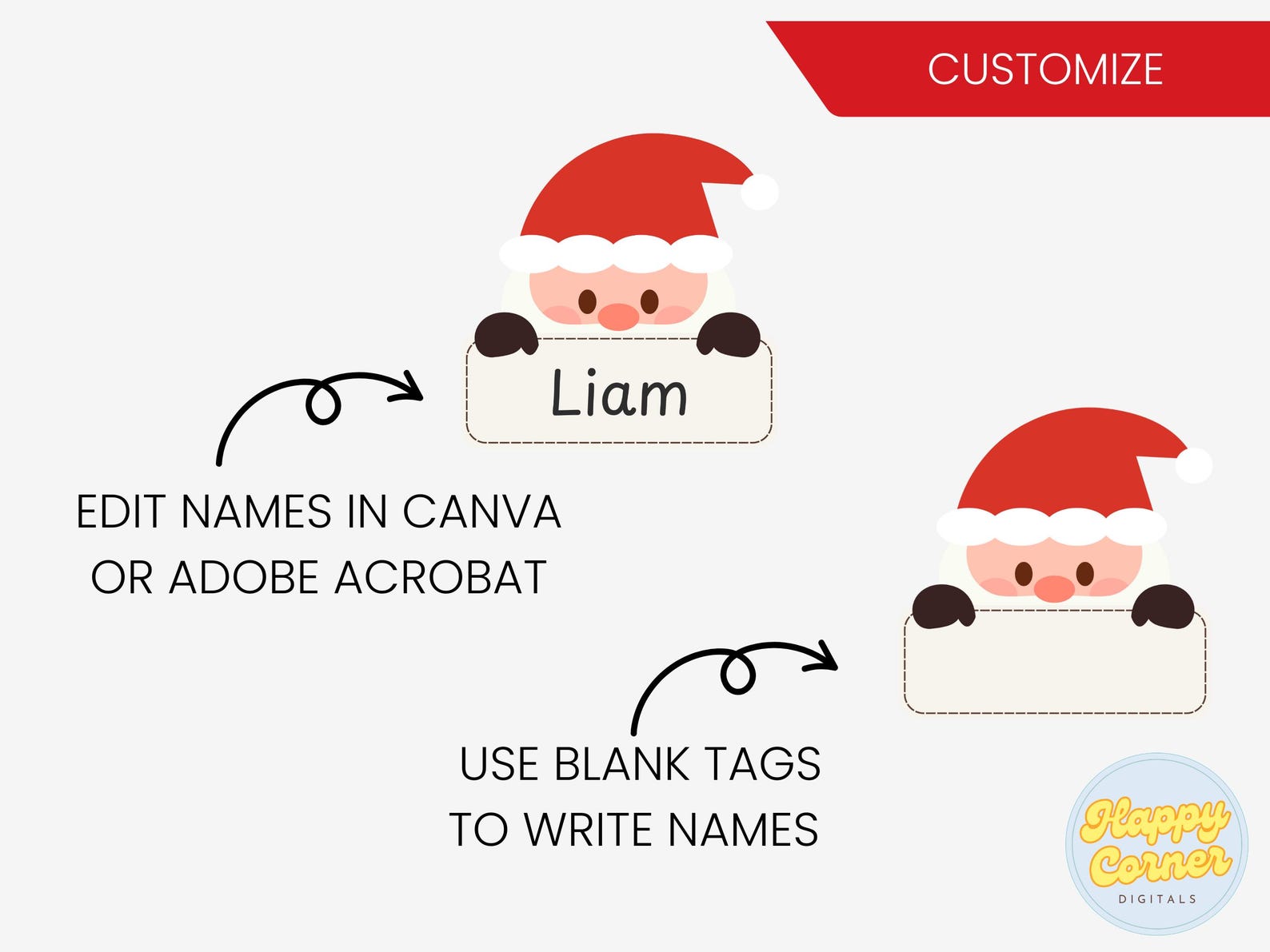 Christmas Cubby Name Tags Editable Santa Claus and Reindeer Peeking ...