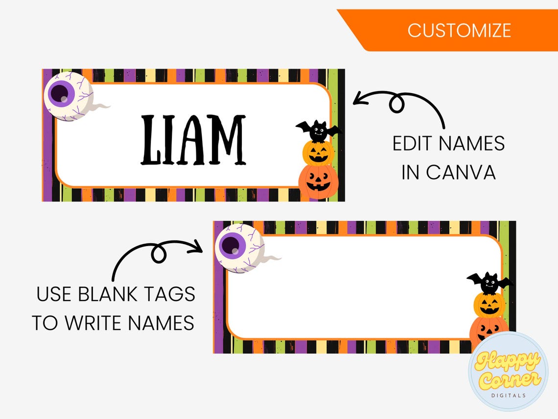 Halloween Desk Name Tags Editable Spooky Student Name Tags Halloween ...