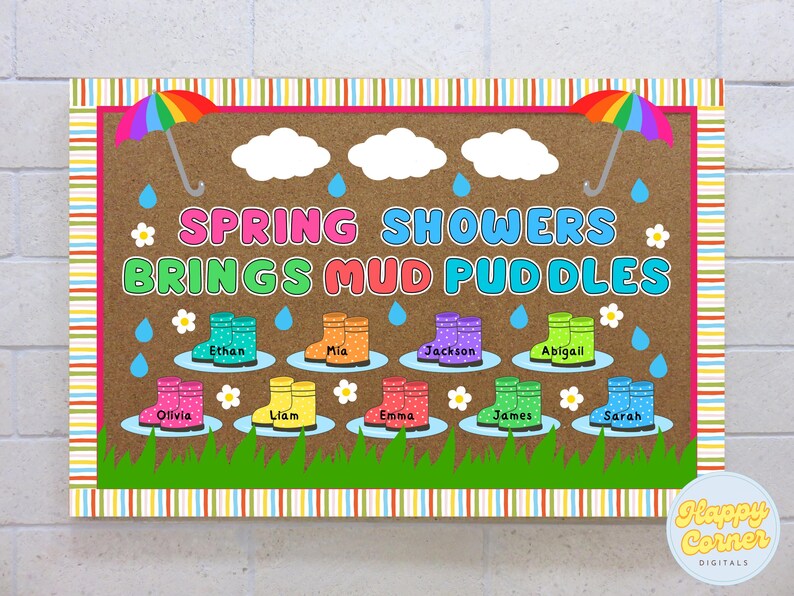 Spring Showers Brings Mud Puddles Add Student Names Bulletin Board Kit ...