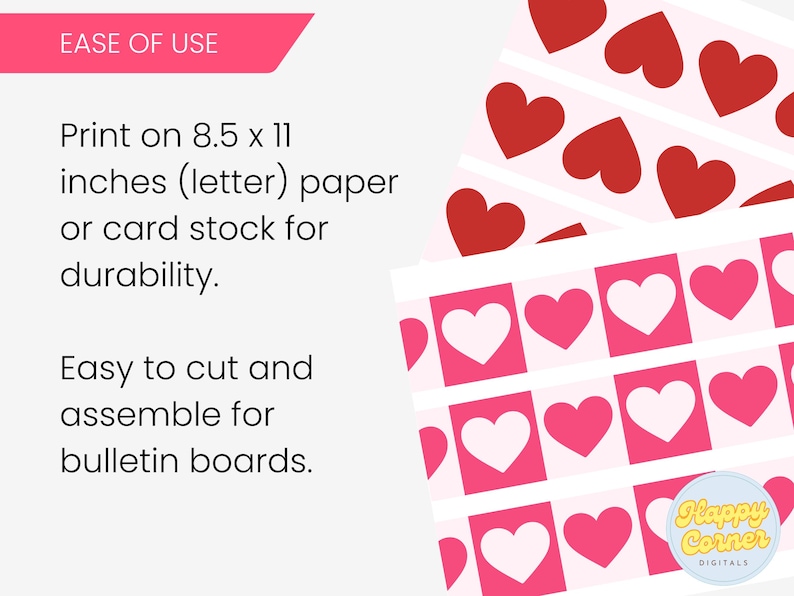 Valentine’s Day Bulletin Board Borders Printable Pink Heart Straight ...