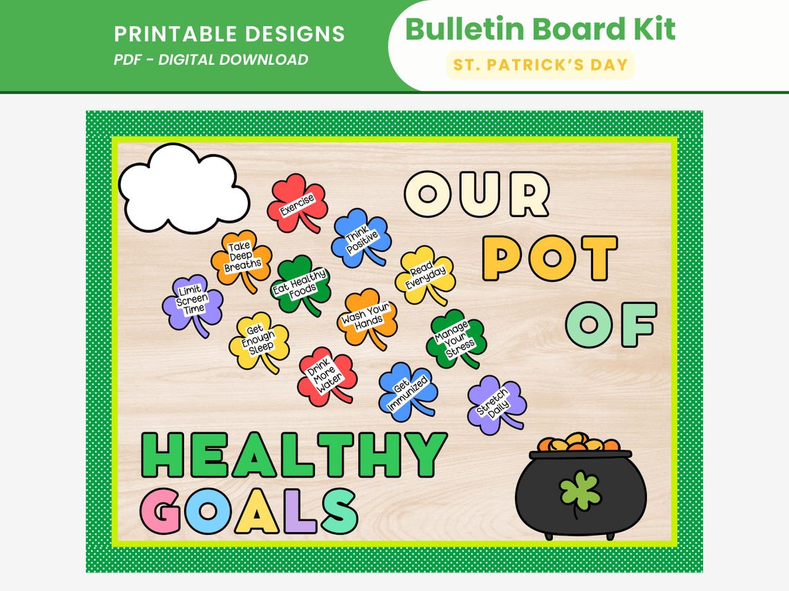 Our Pot of Healthy Goals St. Patrick's Day Nurse Bulletin Board Kit ...