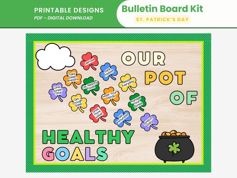 Our Pot of Healthy Goals St. Patrick's Day Nurse Bulletin Board Kit ...