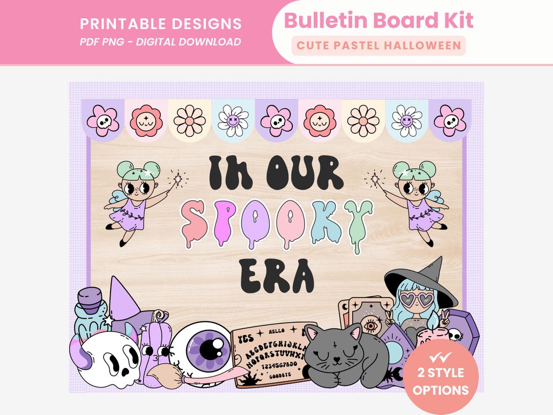 Cute Pastel Halloween Easy Bulletin Board Kit Printable Witch Halloween ...