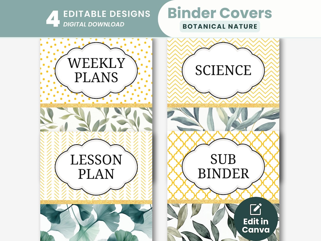 Botanical Nature Binder Cover Designs Editable School Binder Cover ...