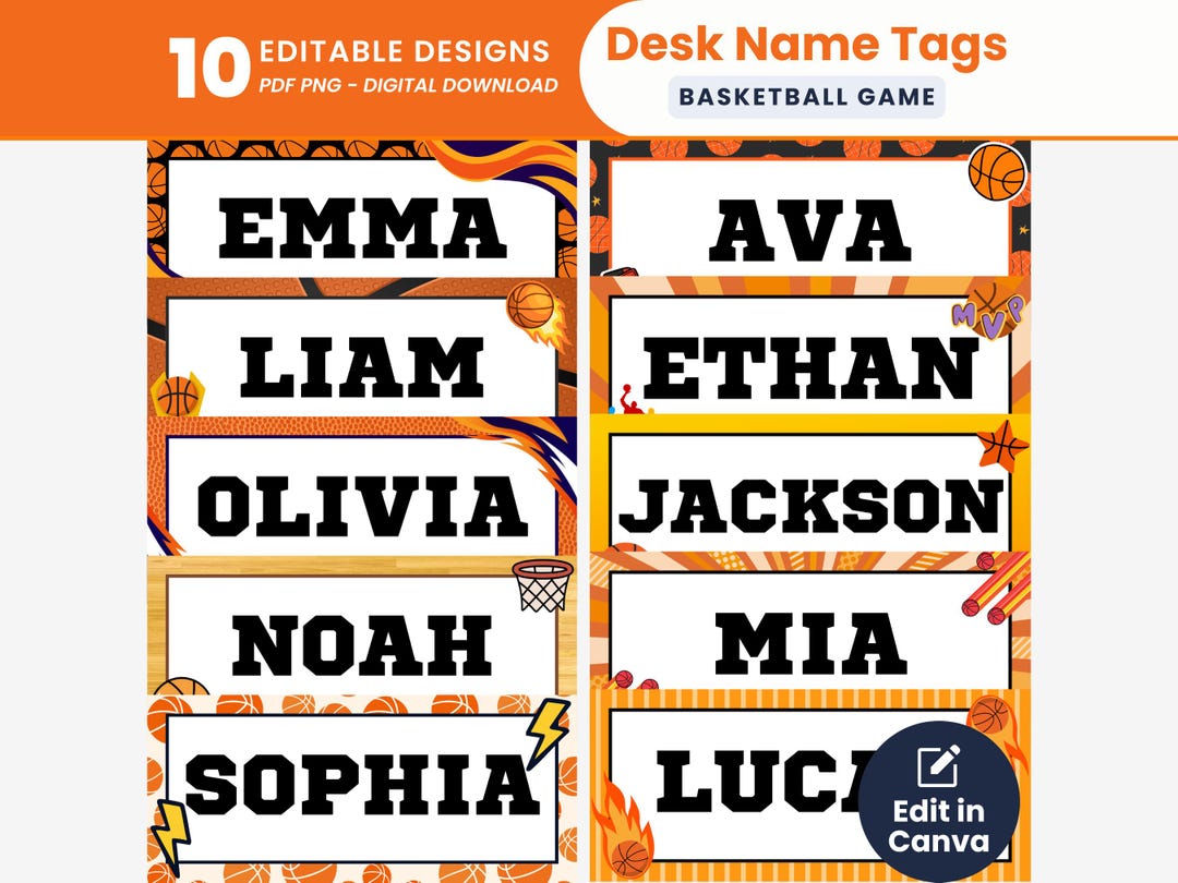 Basketball Desk Name Tags Editable Sports Tournament Student Name Tags ...