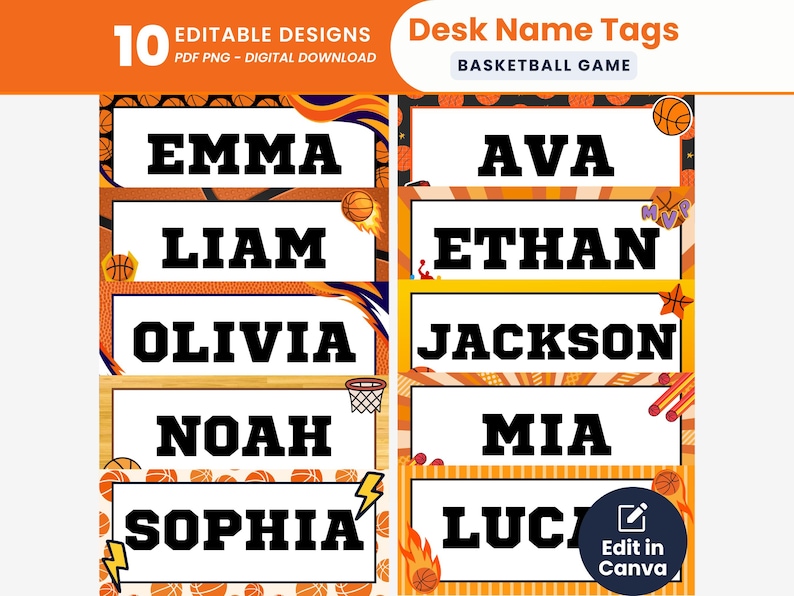 Basketball Desk Name Tags Editable Sports Tournament Student Name Tags ...
