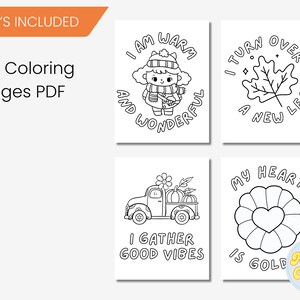 Kawaii Fall Affirmation Coloring Pages for Kids Printable Cute Autumn ...