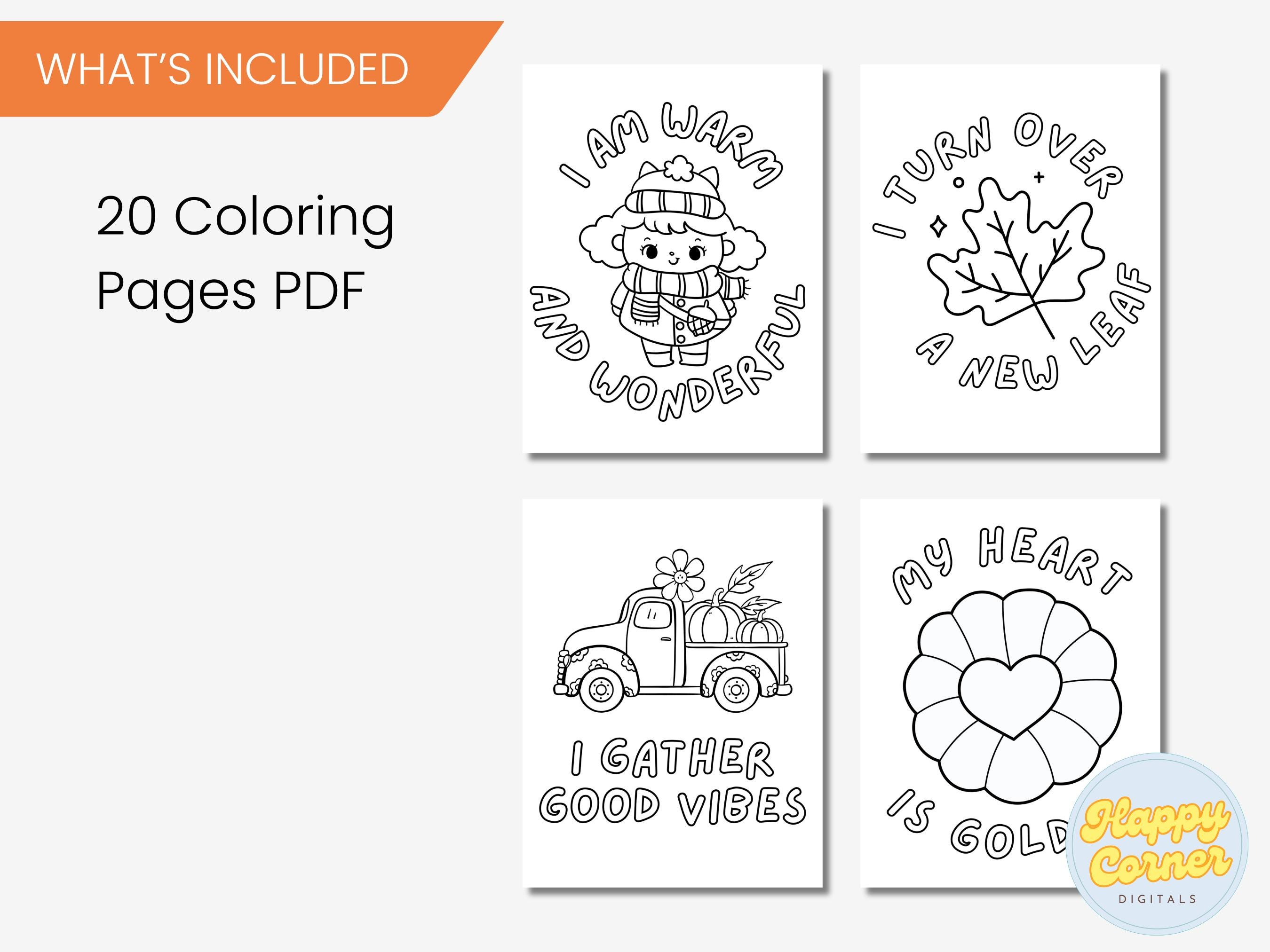 Kawaii Fall Affirmation Coloring Pages for Kids Printable Cute Autumn ...