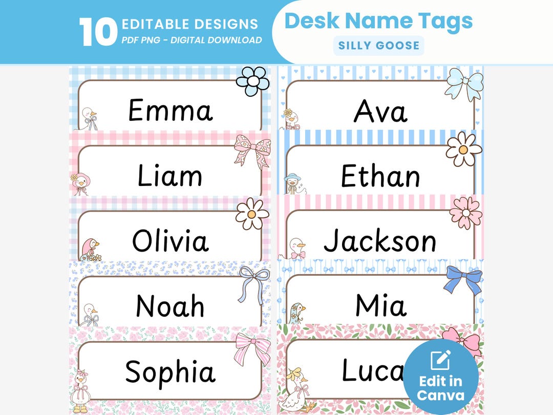 Silly Goose Desk Name Tags Editable Student Desk Name Plates Coquette ...