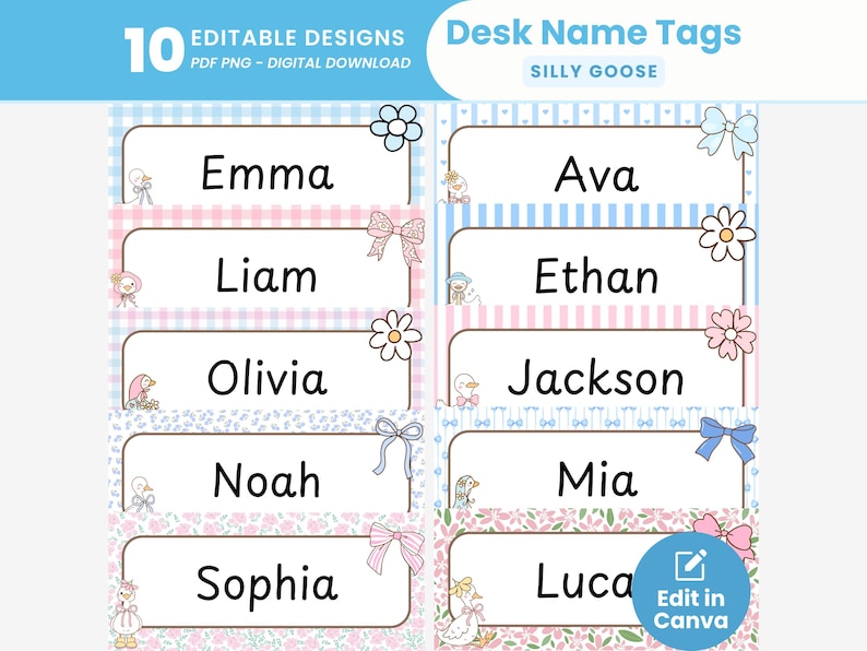 Silly Goose Desk Name Tags Editable Student Desk Name Plates Coquette ...