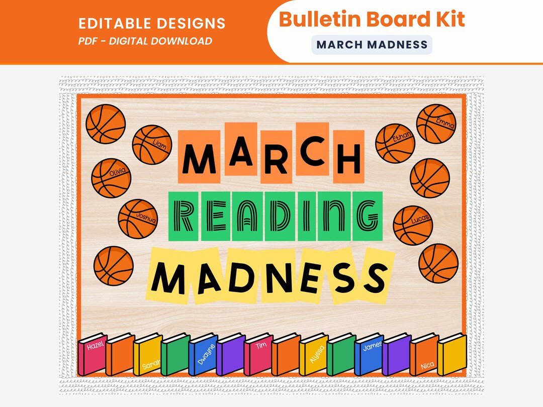March Reading Madness Add Student Names Library Bulletin Board Kit ...
