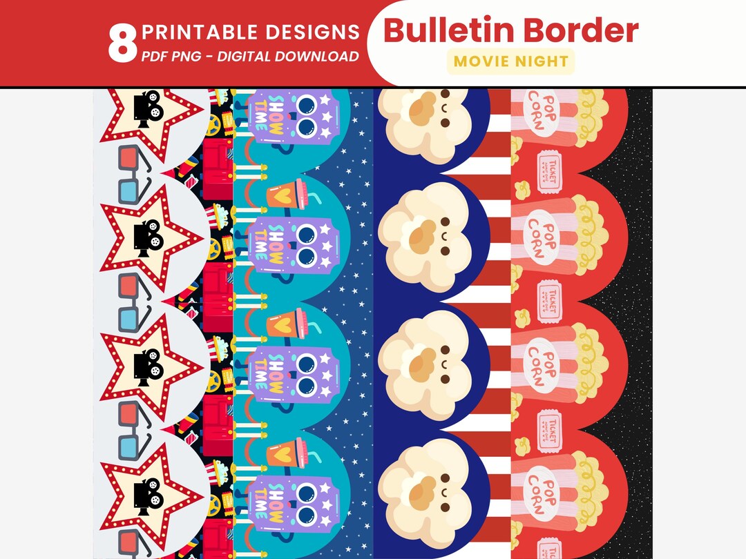 Movie Night Bulletin Borders Printable Movie Classroom Borders Movie ...