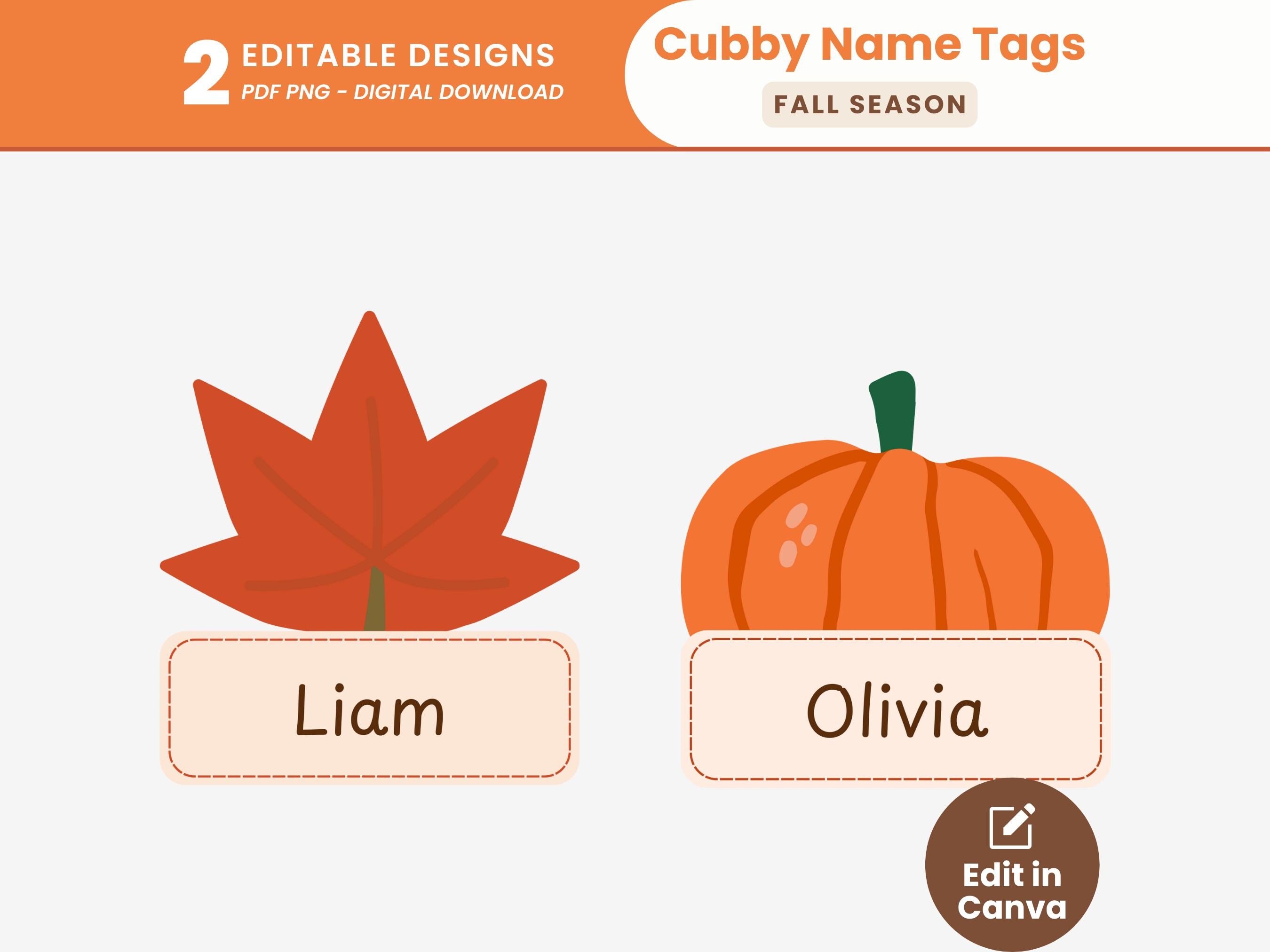 Fall Season Cubby Name Tags Editable Autumn Cubby Labels Autumn Leaf ...