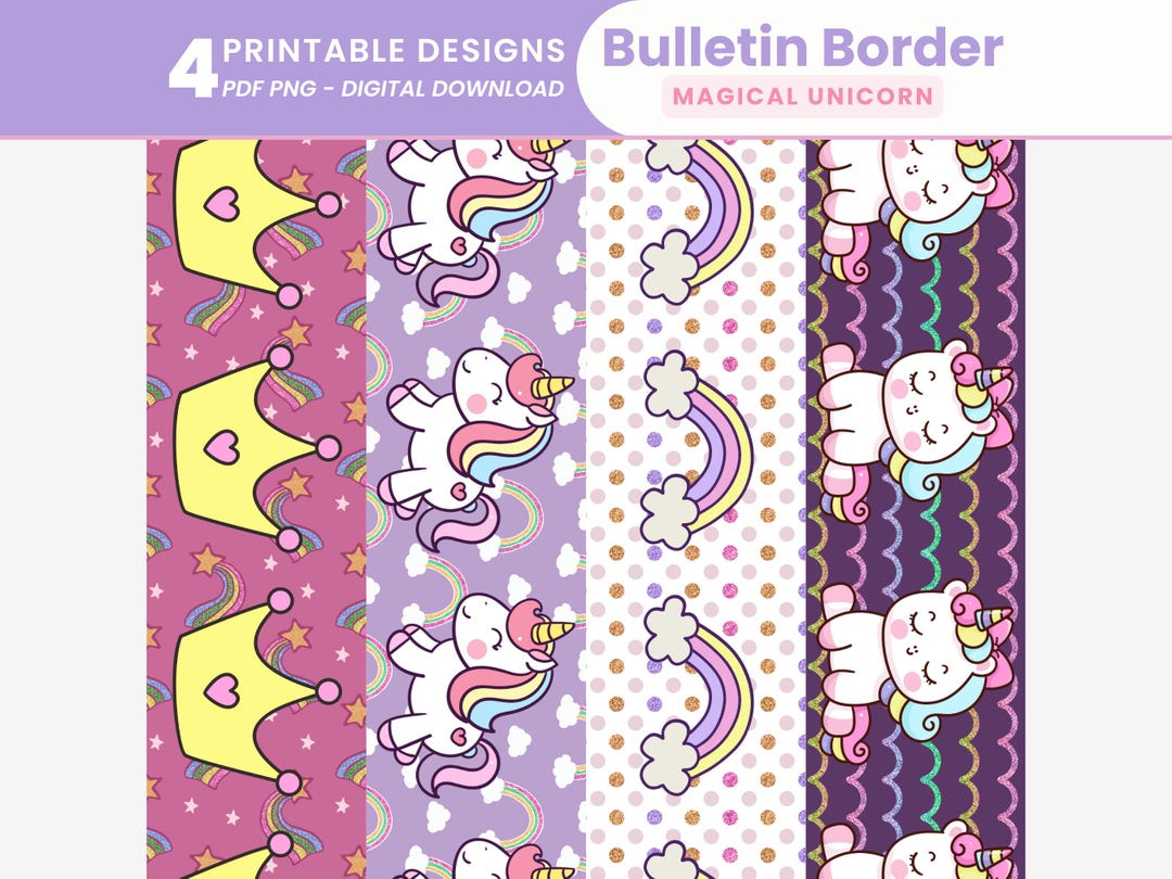 Magical Unicorn Bulletin Board Borders Printable Cute Unicorn Display ...