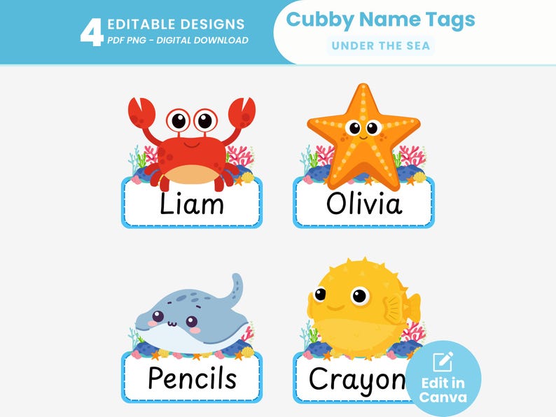 Ocean Cubby Name Tags Editable Beach Student Name Tags Under the Sea ...
