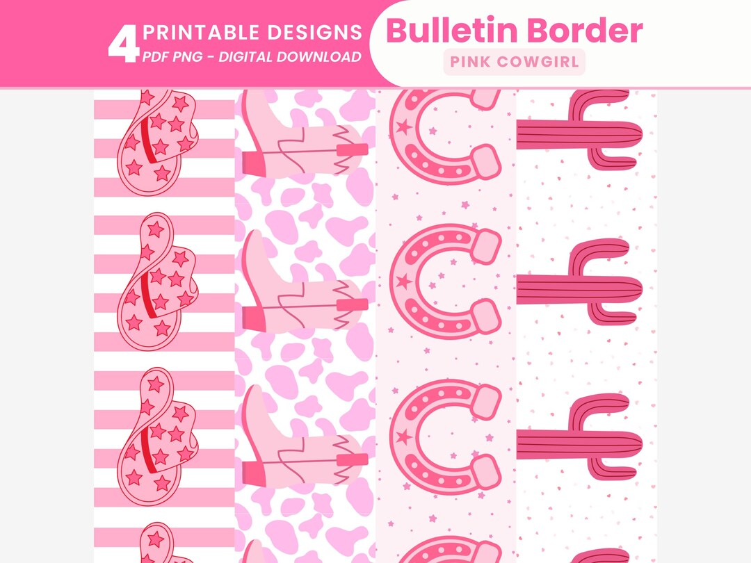 Pink Cowgirl Bulletin Board Borders Printable Western Pink Display ...
