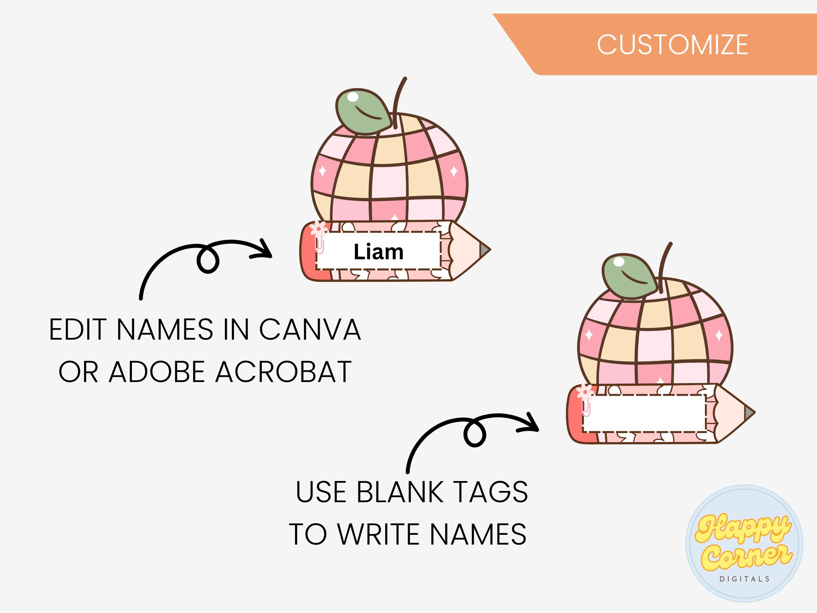 Pastel Retro Apple Cubby Name Tags Printable Groovy Apple Cubby Tags ...