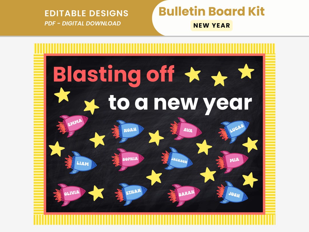 New Year Rocket Theme Bulletin Board Kit Editable Rocket Ship Bulletin ...